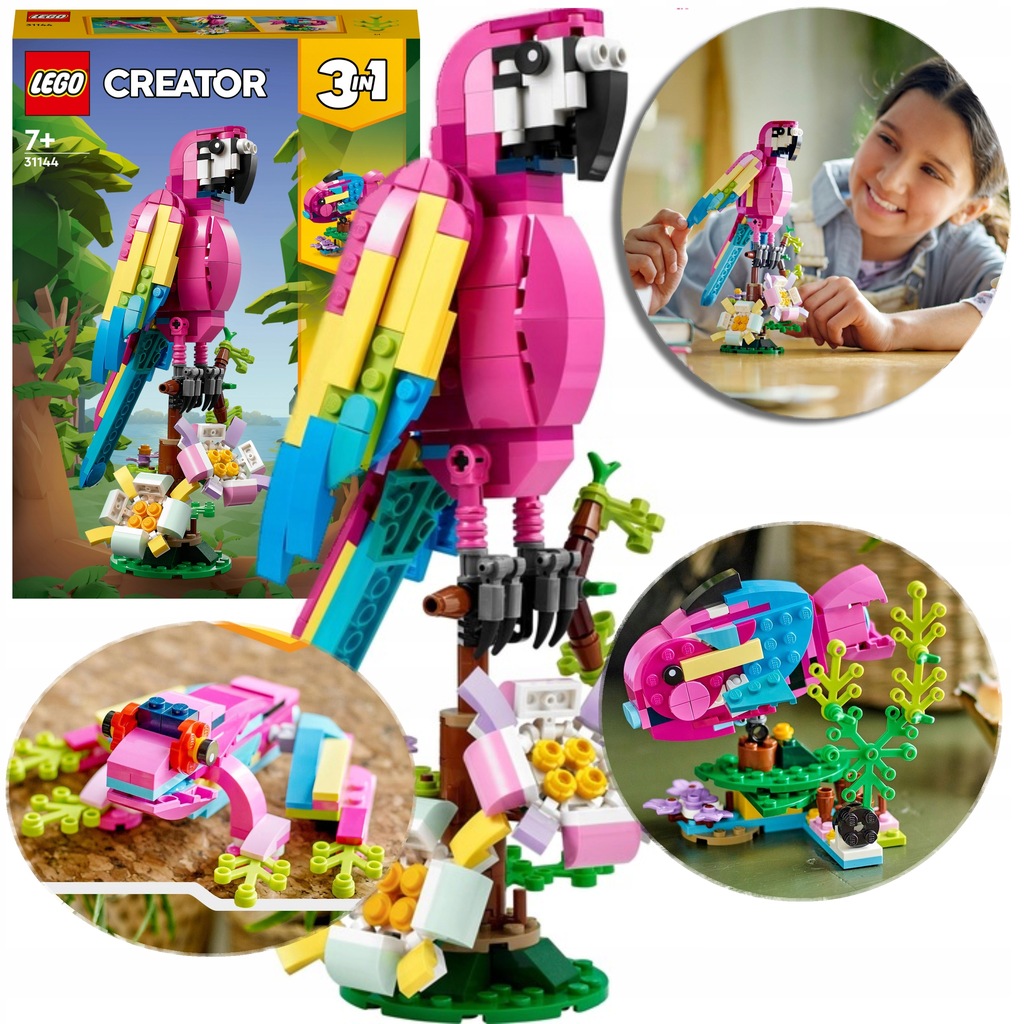 LEGO CREATOR 3w1 Egzotyczna Papuga INTESYWNE KOLORY RÓŻOWA PAPUGA ...