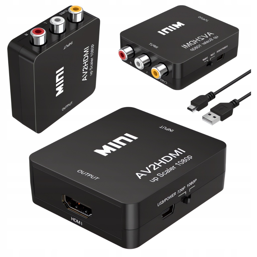 Konwerter RCA (CVBS, AV) na HDMI 1080P Obsługa PAL i NTSC Plug & Play ...