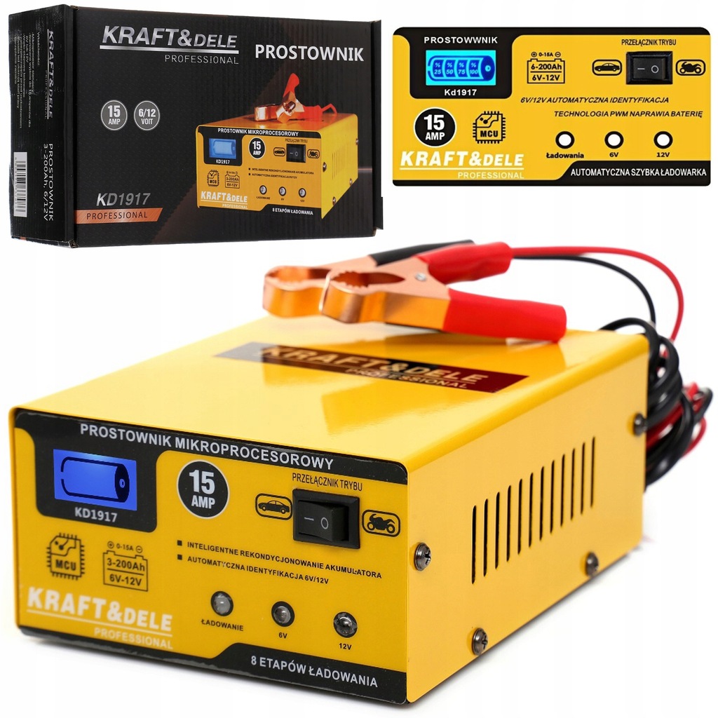 PROSTOWNIK DO AKUMULATORA AKUMULATORÓW 6/12V 15A AGM ŻEL SZYBKA ŁADOWARKA - 13179412627 ...