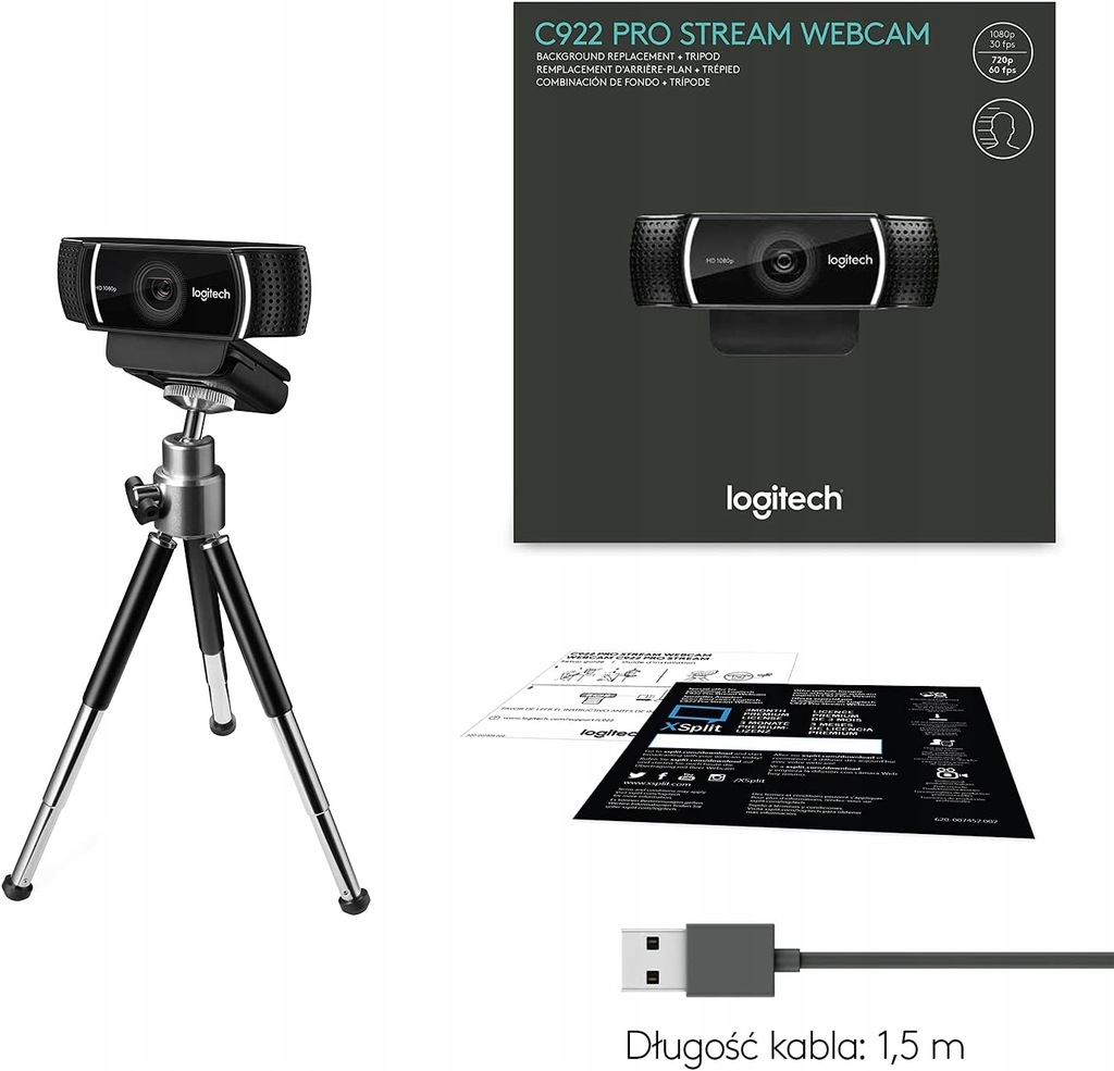 KAMERA LOGITECH C922 PRO HD 1080p + STATYW - 12759864064 - oficjalne ...