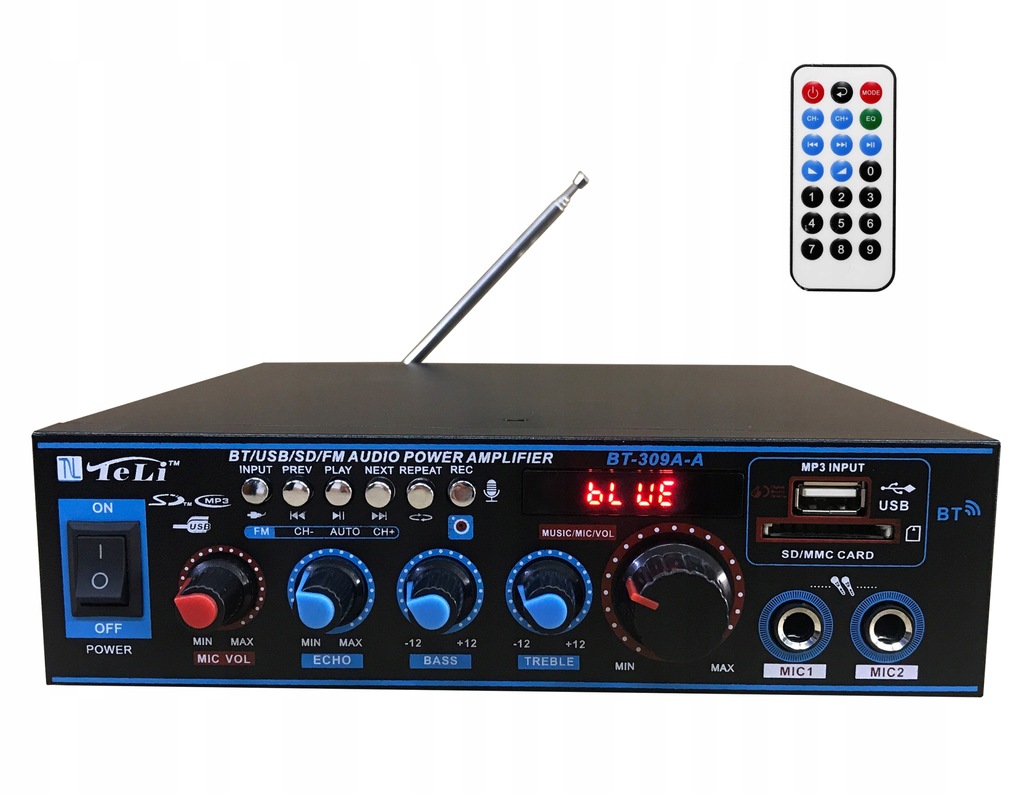 Wzmacniacz HIFI bluetooth BT-309A z pilotem 220V - 13467088655 - oficjalne archiwum Allegro