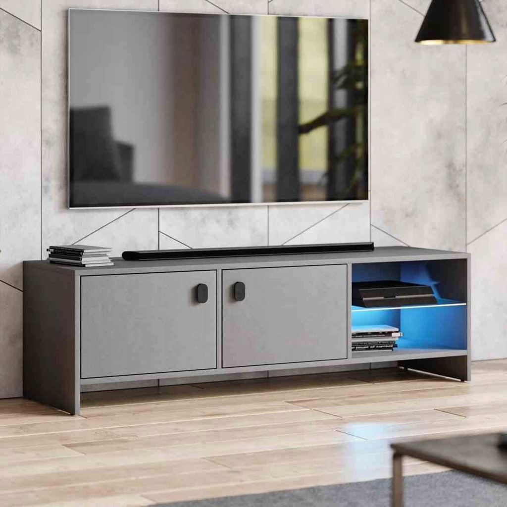 NOWOCZESNA SZAFKA RTV PODŚWIET. LED 140cm SZARA - 13452617732 ...