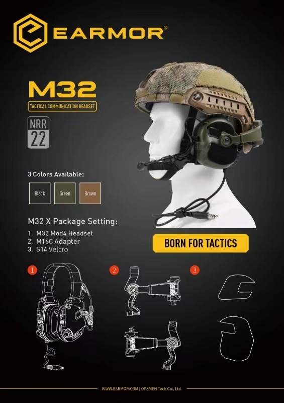 Ochronniki słuchu Earmor M32X Mod4 FG uchwyt + pałąk + panel z rzepem ...