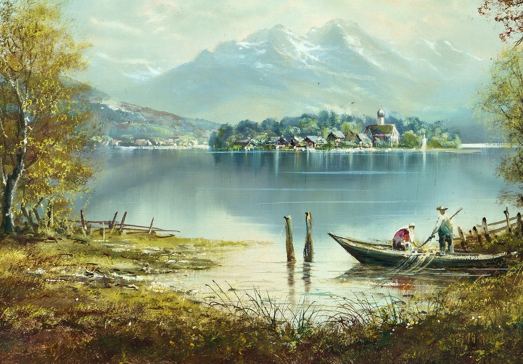 JEZIORO GÓRY HELMUTH GLASSL (1930-) STARY OBRAZ - 12533011784 ...