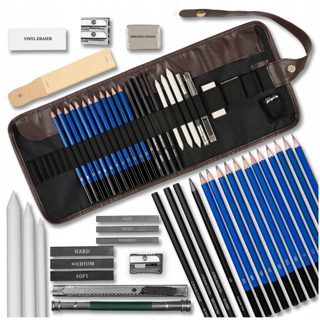 ZESTAW DO SZKICOWANIA RYSOWANIA PROFESJONALNY 33w1 WĘGIEL OŁÓWKI WISZER ...