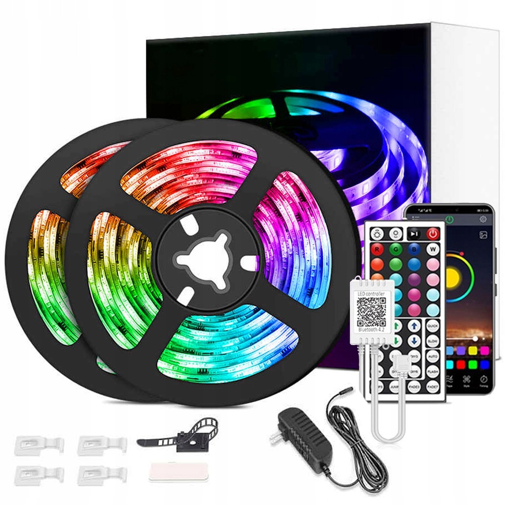 TAŚMA LED RGB 5050 LEDY 10M KOLOROWE + PILOT - 11389855822 - oficjalne ...
