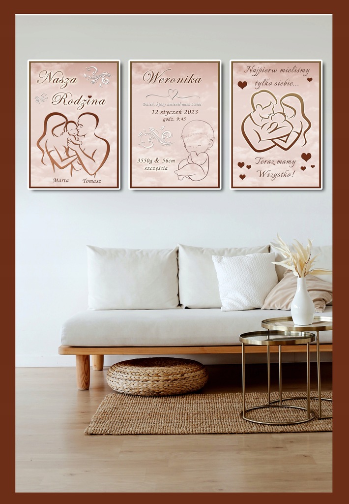 Plakat METRYCZKA Rodzina 3 sztuki Obrazek Prezent - 13134419571 - oficjalne archiwum Allegro