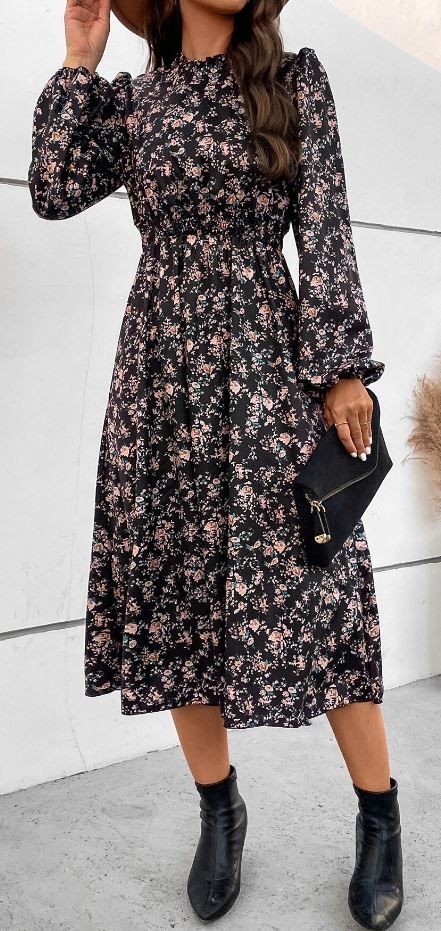 SHEIN DAMSKA SUKIENKA W KWIATY CZARNA MIDI 44 VBG - 13535627600 - oficjalne archiwum Allegro