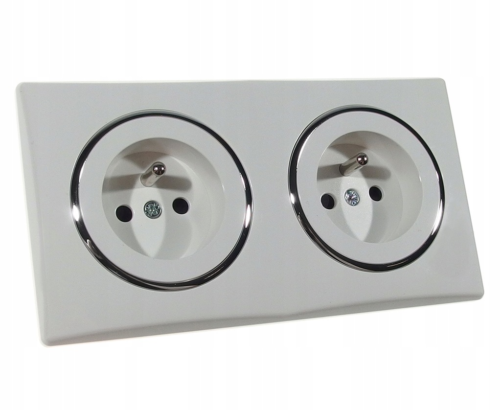 Gniazdko podwójne 230V z ramką pvc okrągłe białe - 12634829802 ...