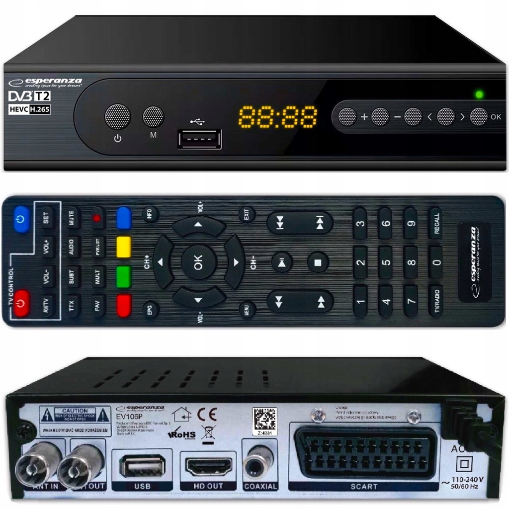 Dekoder DVBT2 Naziemnej HDMI USB Tuner H.256 HEVC - 13137769524 ...
