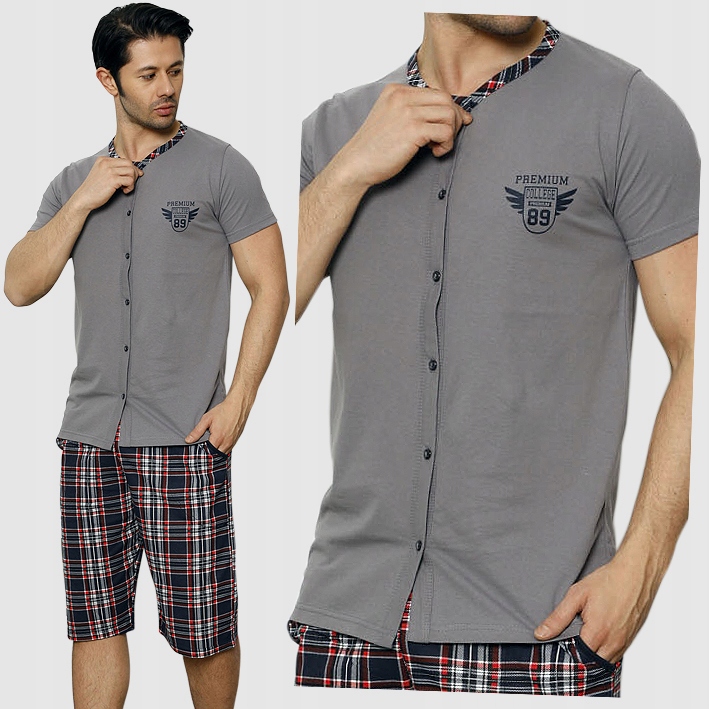 pizama meska krotki rekaw rozpinana BAWEŁNIANA koszulowa zapinana na ...