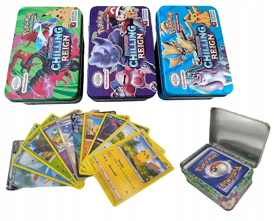 POKEMON KARTY METALOWY BOX NAJNOWSZA SERIA 126SZT - 12414126546 ...