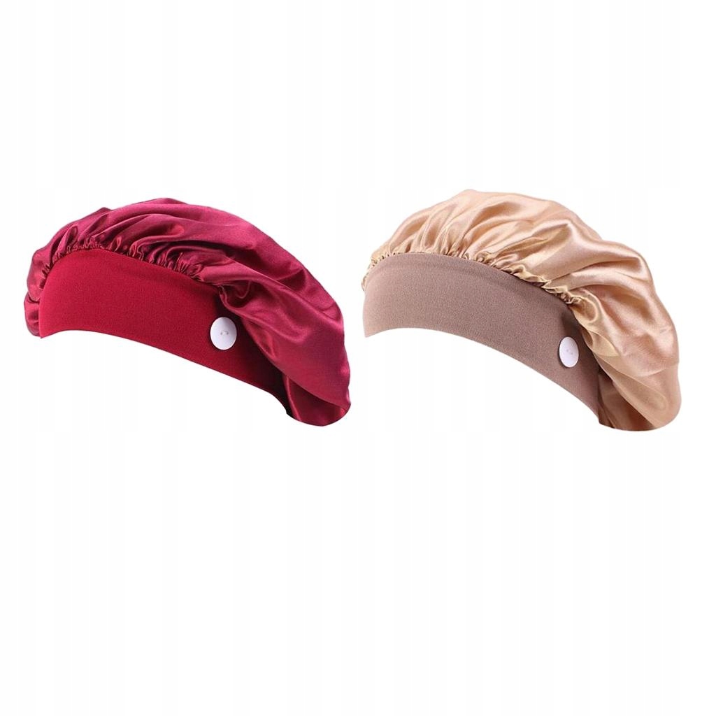 2 Pcs Women Dustproof Satin Scrub Cap Chemo Cap Sleep Golden+Wine Red ...