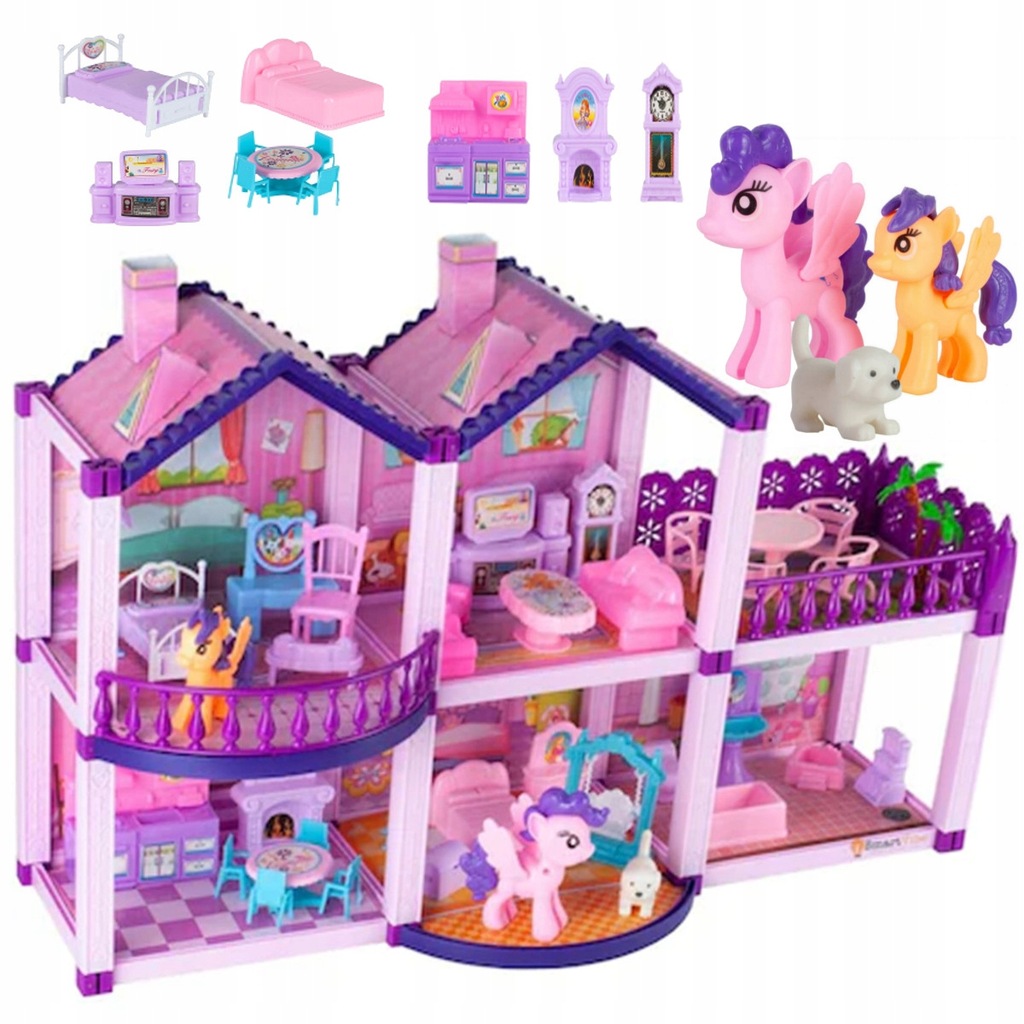 WILLA KUCYKÓW DOMEK DLA LALEK MEBLE FIGURKI KUCYKI - 12723340599 ...