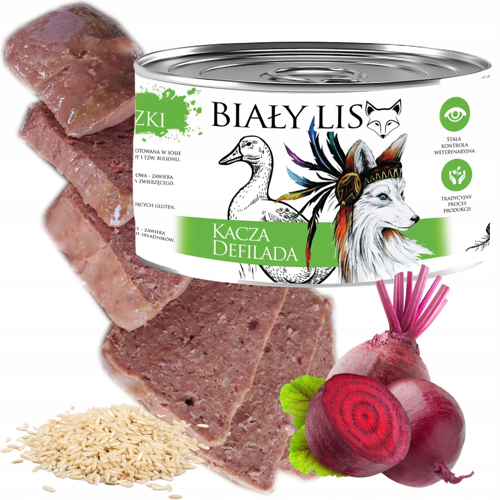 Biały Lis Kacza Defilada puszka 410g 70% mięsa - 11674592279 ...