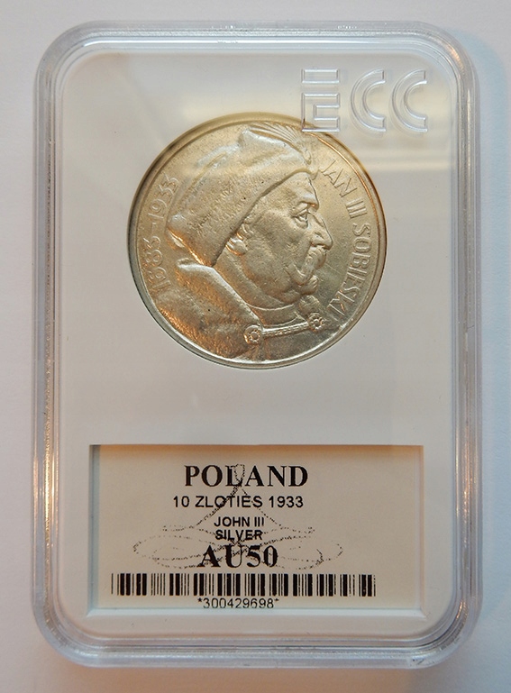 10 złotych 1933, Sobieski, Granding AU50 - 12993356615 - oficjalne archiwum Allegro