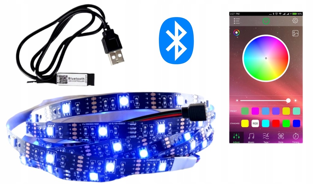 Taśma LED RGB USB podświetlenie TV BLUETOOTH 3m - 12250386693 ...