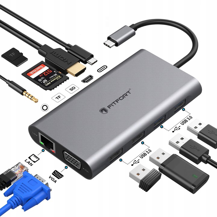 FITFORT Adapter Hub USB-C PD 12w1 do MacBooka - 11289122882 - oficjalne archiwum Allegro
