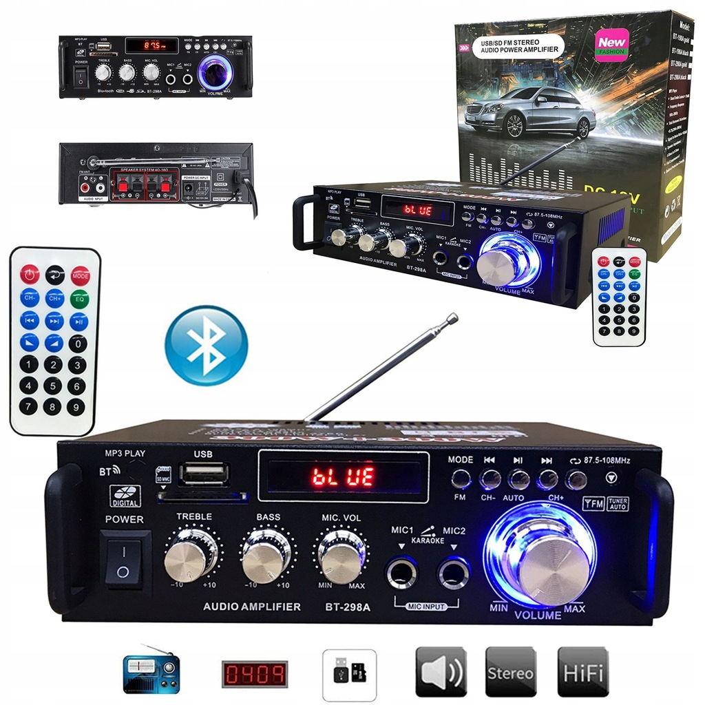 AMPLITUNER WZMACNIACZ STEREO BLUETOOTH 5.0 RADIO - 14211596351 - oficjalne archiwum Allegro