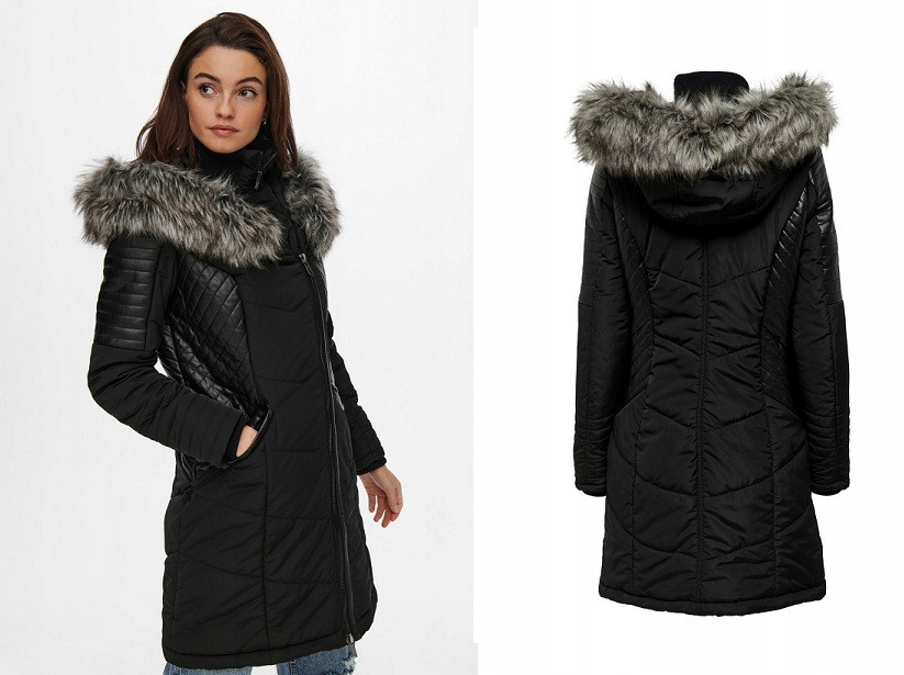 ONLY PIKOWANY PŁASZCZ WSTAWKI Z EKO SKÓRY XS - 14275387313 - oficjalne ...