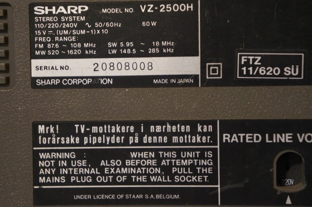 RADIOMAGNETOFON SHARP VZ-2500H - 12494196047 - oficjalne archiwum Allegro