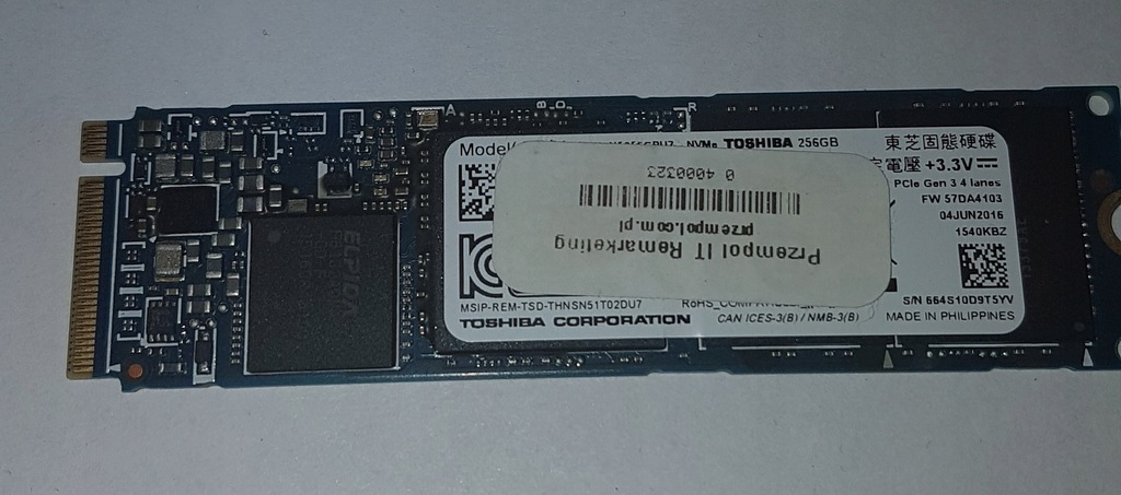 Dysk SSD Toshiba THNSN5256GPUK 256GB NVMe uszkodz. - 12005904250 ...