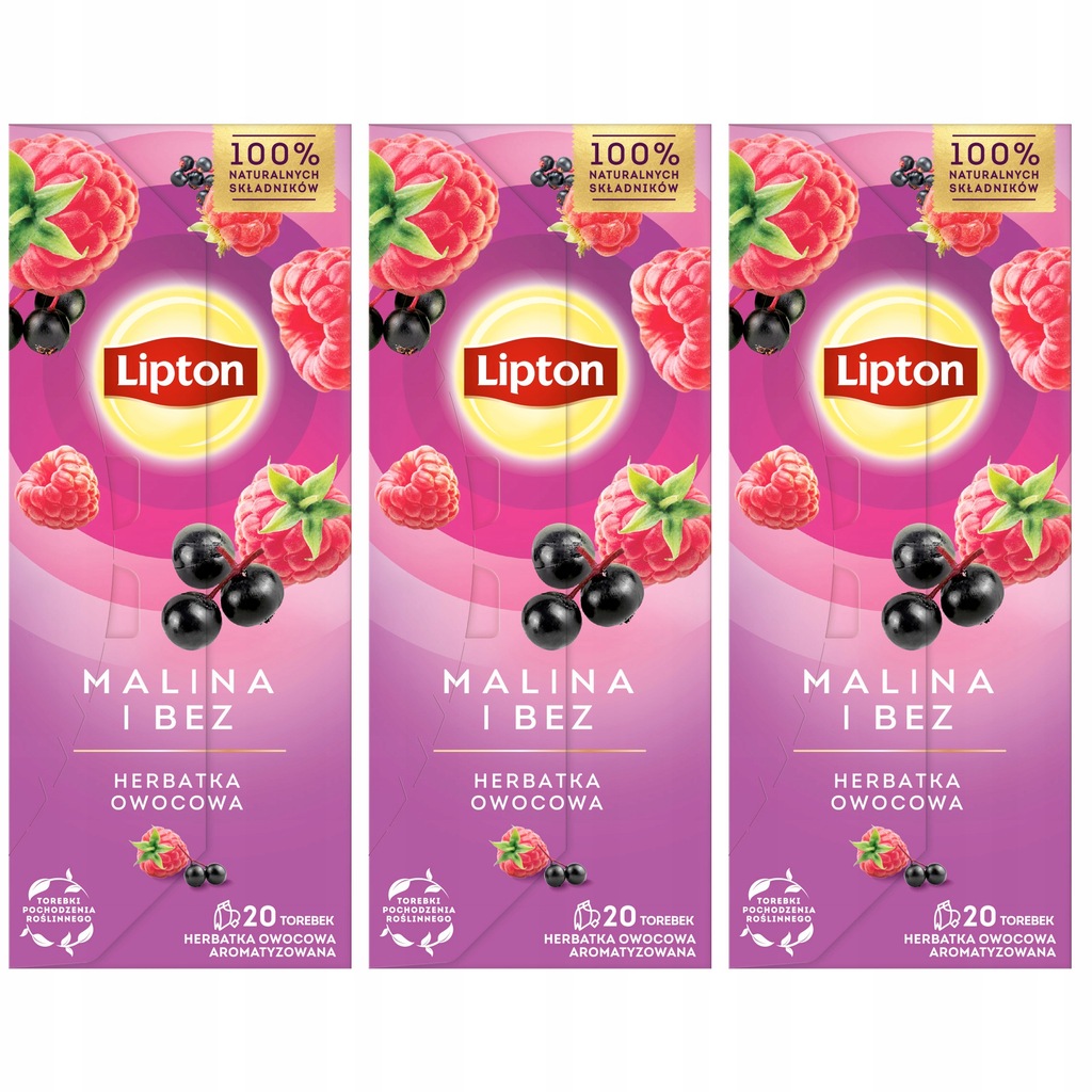 Herbata Lipton owocowa Malina i Bez 20 torebek *3 - 13469849393 ...