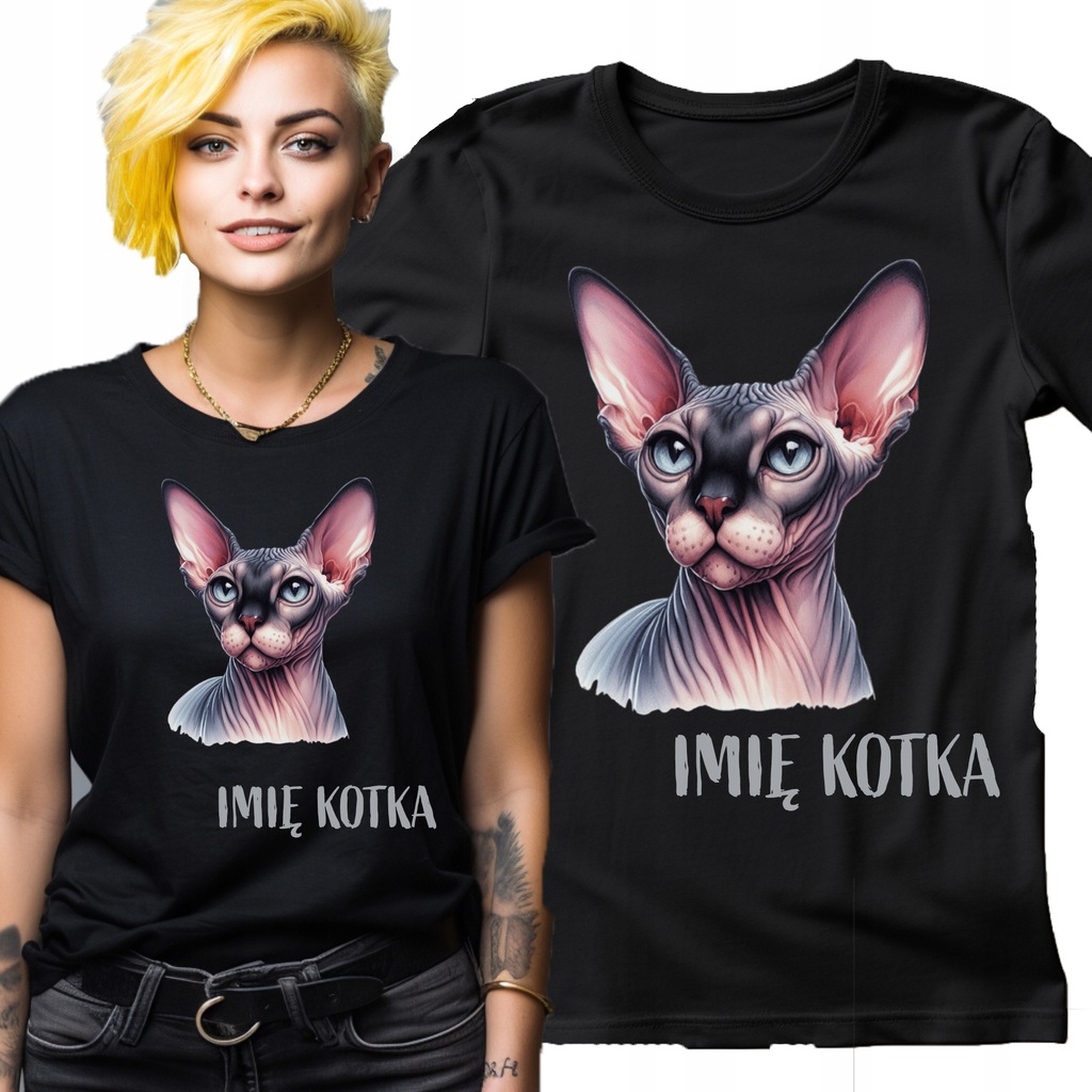 KOSZULKA DAMSKA KOT SFINKS SPHYNX + IMIE KOTA KOTKA KOCIAKA KOCURA ...