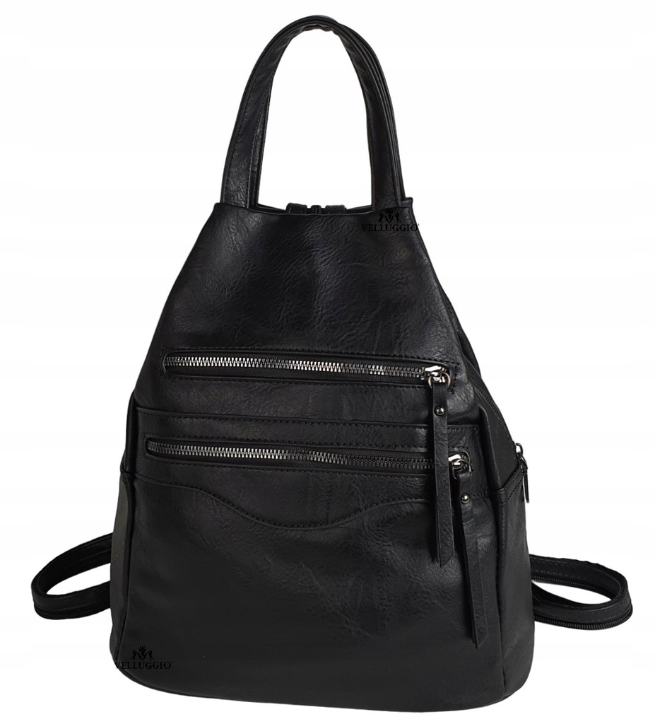 TORBO PLECAK DAMSKI POJEMNY TRÓJKĄTNY ELEGANCKI SKÓRA KIESZONKI UCHWYTY ...