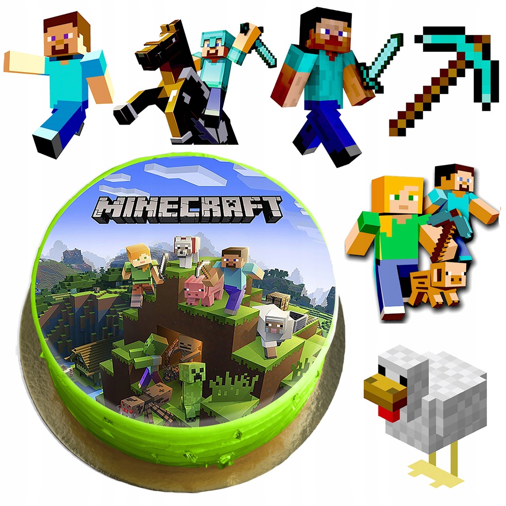 ZESTAW OPŁATEK NA TORT MINECRAFT + 6 POSTACI - 12237681342 - oficjalne ...