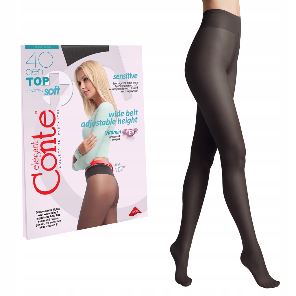 Rajstopy BIODRÓWKI szeroki pas Conte TOP SOFT 40 den damskie niski stan - 10566065764 ...
