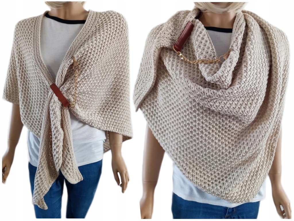 Chusta damska szal narzutka z łańcuszkiem ponczo - 12814973961 ...