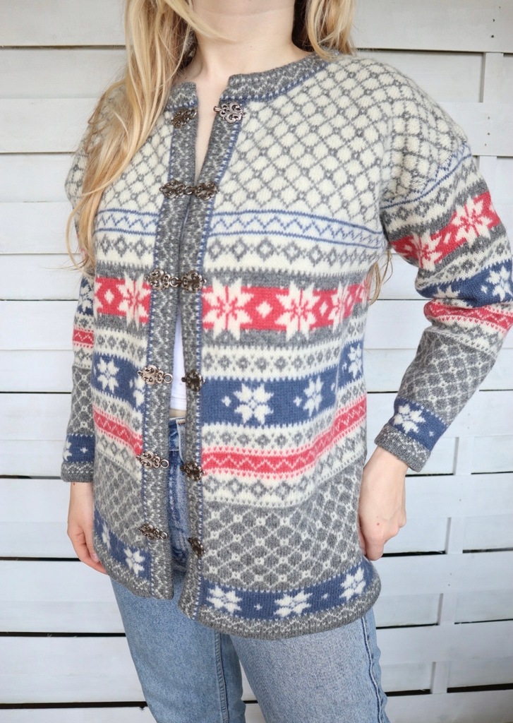 sweter norweski 100% wełna folk wzory vintage XL - 13912620236 ...