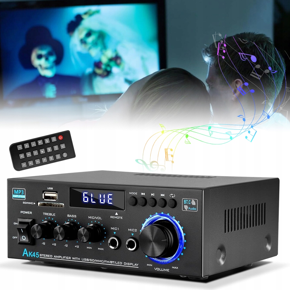 WZMACNIACZ BLUETOOTH HIFI AK45 STEREO, 2-KANAŁOWY MINI WZMACNIACZ AUDIO - 16730912815 ...