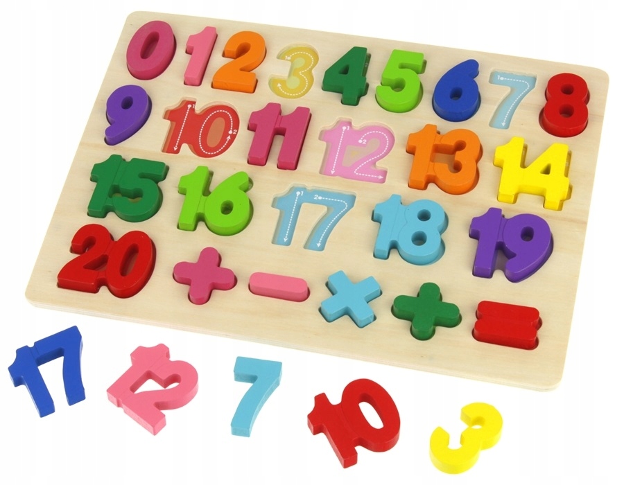 Układanka Drewniana Cyfry Cyferki Sorter Klocki Puzzle Zabawka dla ...