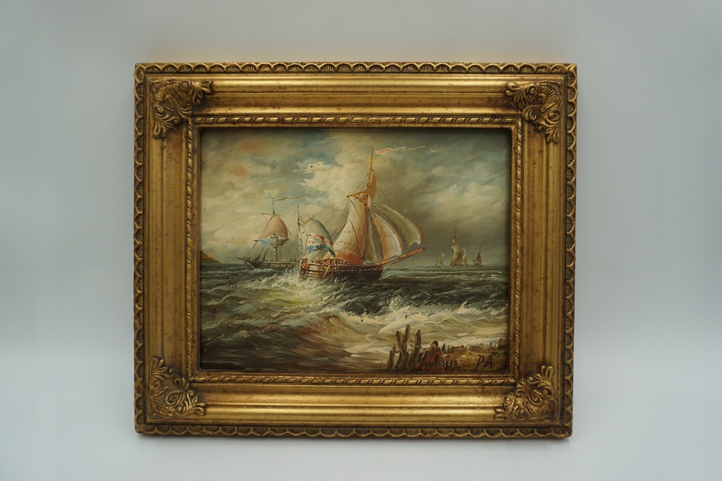 A-N OBRAZ STATKI NA WZBURZONYM MORZU - obraz olejny złota rama ...