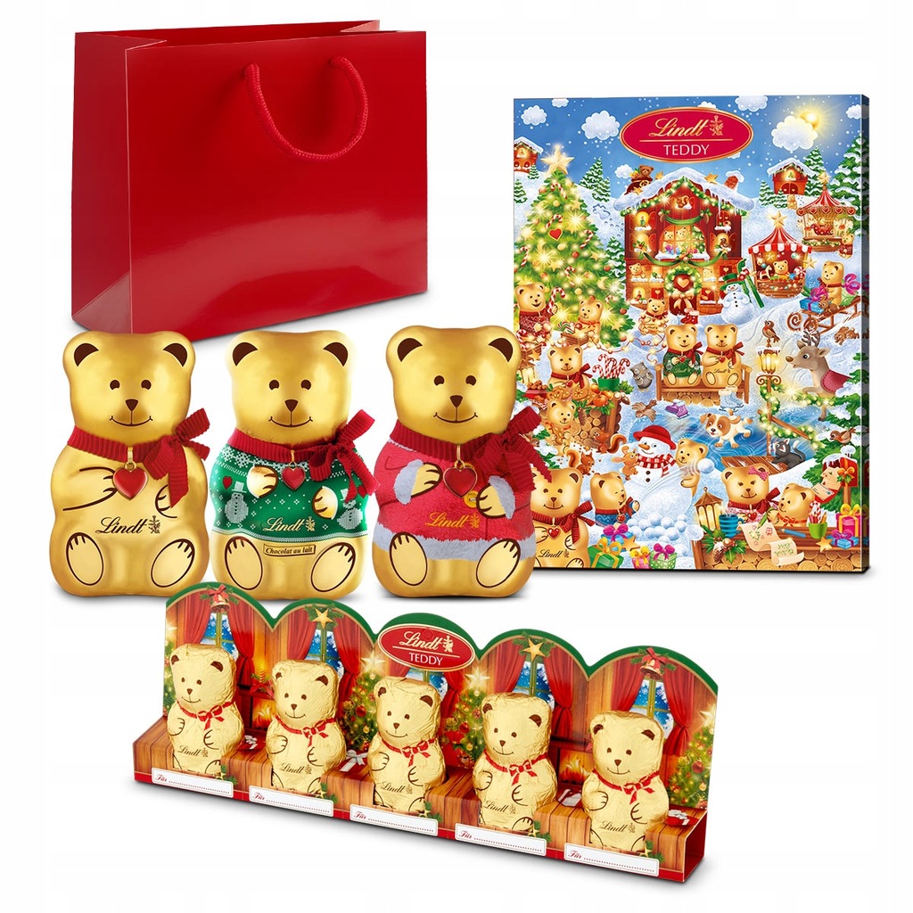 Zestaw Lindt Misie Teddy, Mini Misie Teddy i Kalendarz Adwentowy Teddy 615g - 14434033328 ...