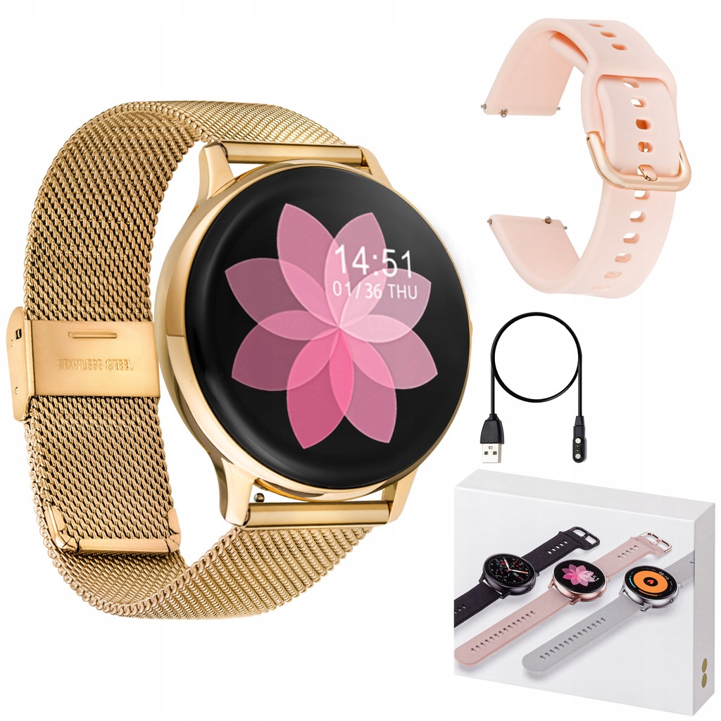 SMARTWATCH ZEGAREK DAMSKI ZŁOTY EKG KROKI MENU PL - 12962502840 - oficjalne archiwum Allegro