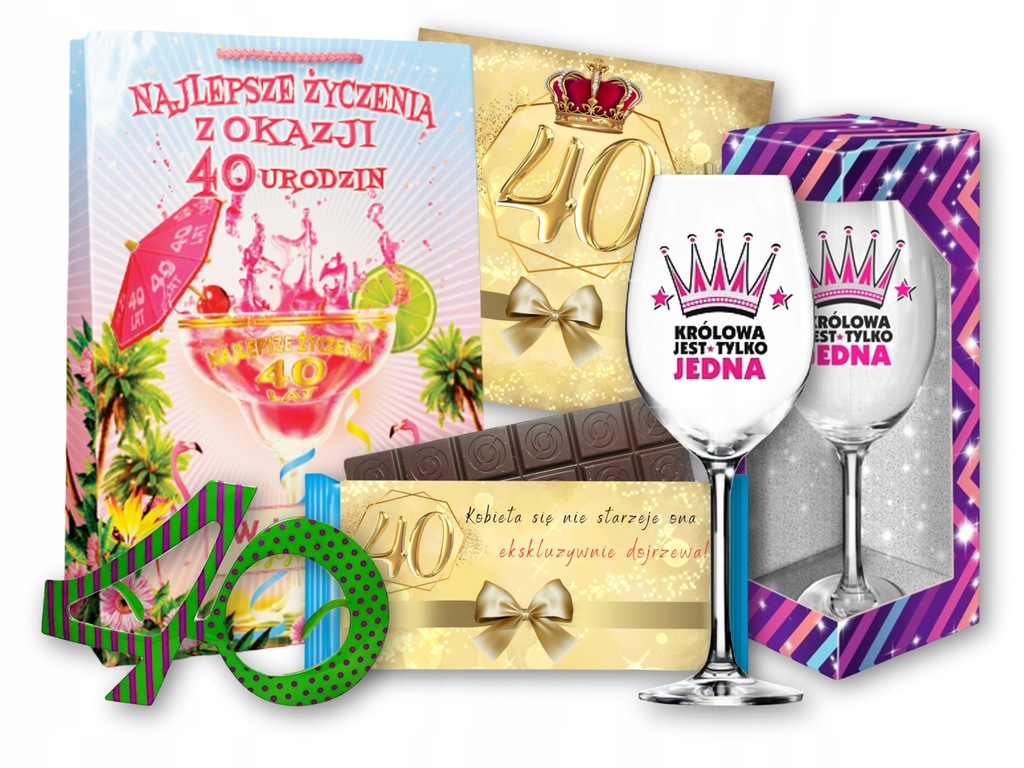 Upominek na 40 urodziny dla Niej! Mega Kieliszek, Czekolada, Okulary! - 15206962868 - oficjalne ...