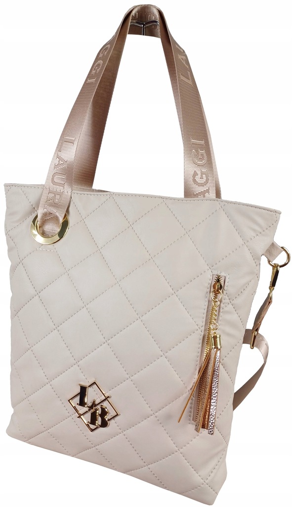 LAURA BIAGGI torebka ECRU A4 shopper BEŻOWY MATOWY - 13169770286 - oficjalne archiwum Allegro