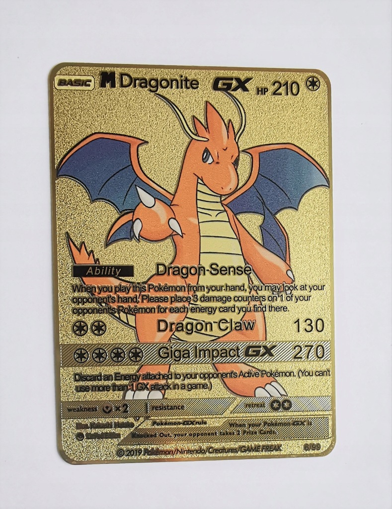 Pokemon M Dragonite GX Gold Złota Metalowa Karta - 13297973022 ...