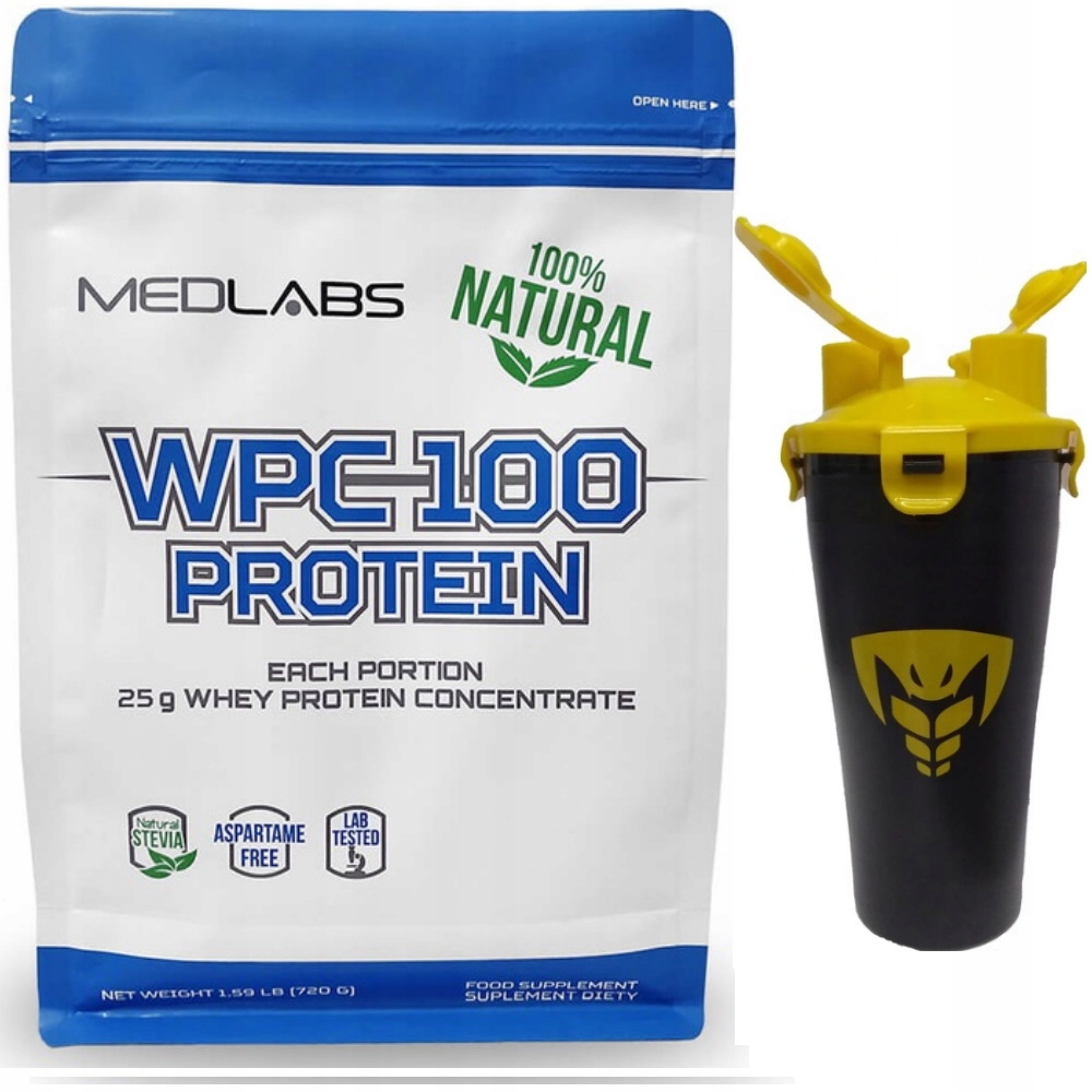 Medlabs WPC 100 Protein Stevia 720g kawa + Shaker - 12251126535 - oficjalne archiwum Allegro