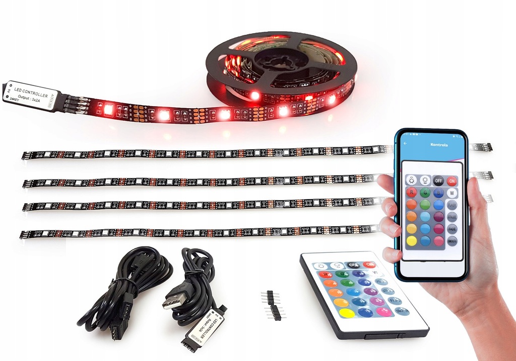 TV Taśma RGB LED 2m USB PILOT BLUETOOTH LIGHTSTRIP - 10196956301 - oficjalne archiwum Allegro