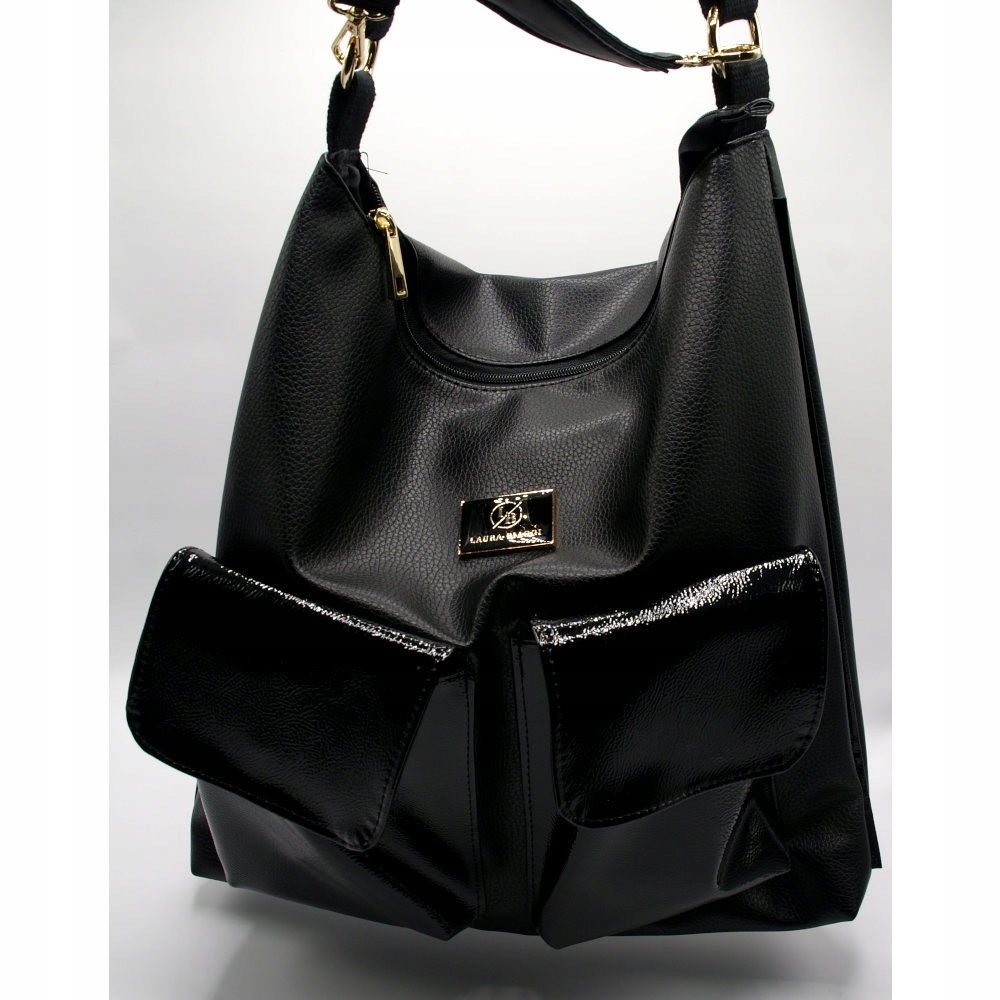 DUŻA CZARNA TOREBKA SHOPPER LAURA BIAGGI KIESZENIE - 13001111001 - oficjalne archiwum Allegro