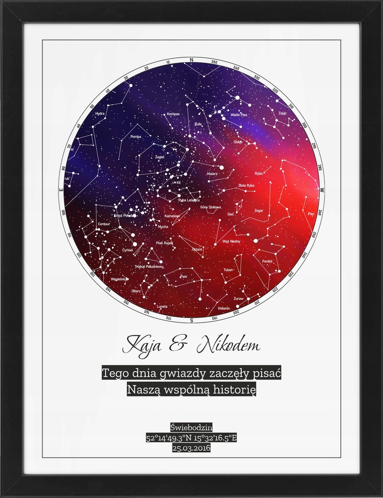 Metryczka dla dziecka mapa gwiazd w dniu urodzin - 9756882574 ...