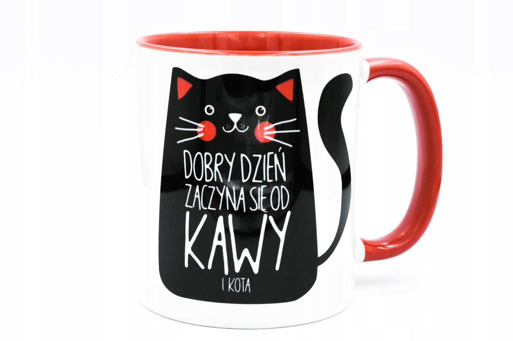 Kubek z kotem Kawa - 330 ml Czerwony - 9709951359 - oficjalne archiwum Allegro