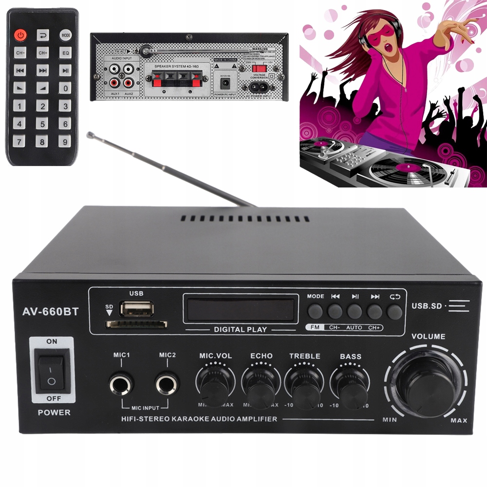 WZMACNIACZ STEREO HIFI KANAŁ 2.0 BLUETOOTH 5.0 Z ANTENĄ Z RADIO FM 40W - 15639250545 - oficjalne ...