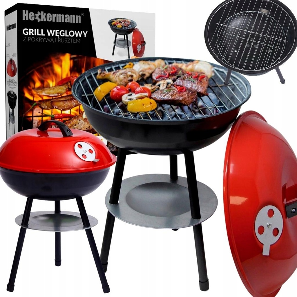 GRYL OKRĄGŁY WĘGLOWY Z POKRYWĄ GRILLE OGRODOWE 48 - 12350245756 ...