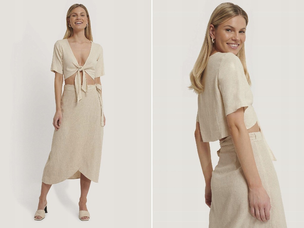 K005D18 TOP BEŻOWY WIĄZANY Z LENEM NA-KD TREND 36 - 14423900058 ...