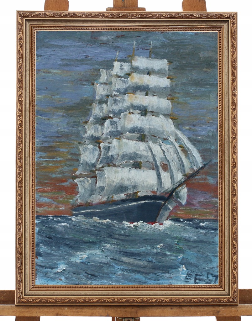 STATEK NA MORZU PIĘKNY, MALOWANY OBRAZ OLEJNY - 10044164682 - oficjalne ...